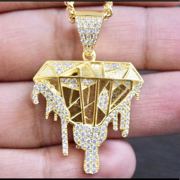 JewelryHq | Accessories | 4k Gold Lab Diamond Dripping Diamond Charm ...